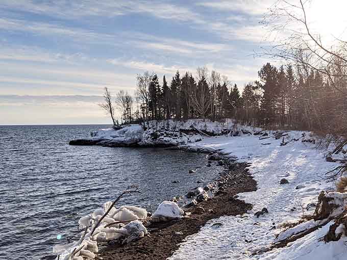 Winter transforms the beach into a frozen wonderland for the truly adventurous North Shore explorer souls.
