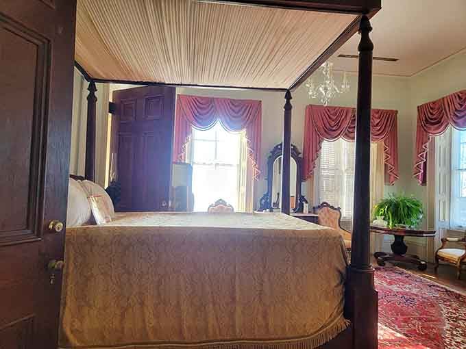 Another stunning bedroom where four-poster elegance meets the possibility of supernatural roommates for the night.
