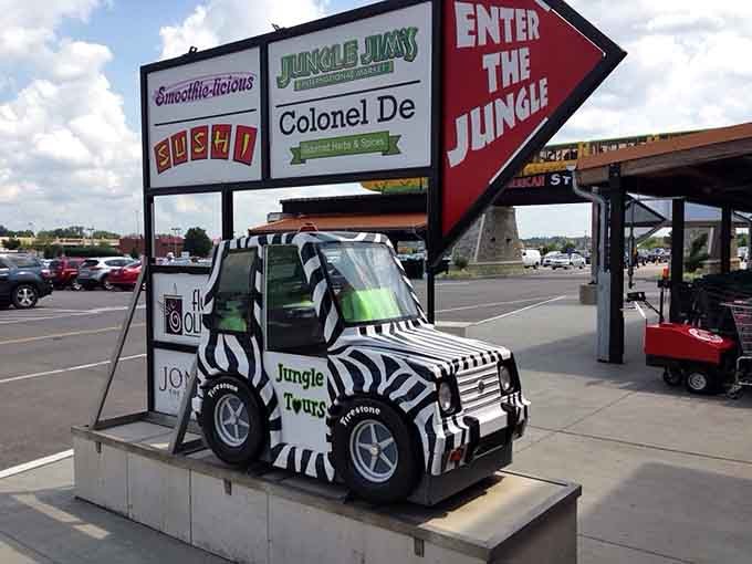 Zebra-striped vehicles and bold signage announce this isn't your grandmother's neighborhood grocery store at all.