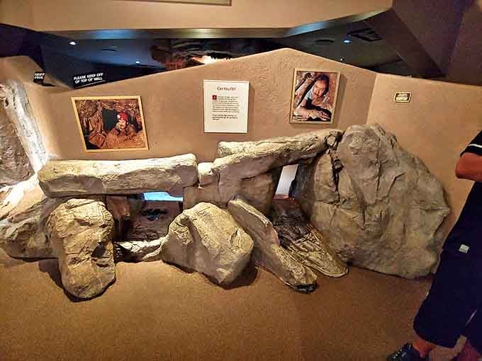 This replica shows you what cave explorers actually crawl through, making you appreciate those nice paved walkways even more.