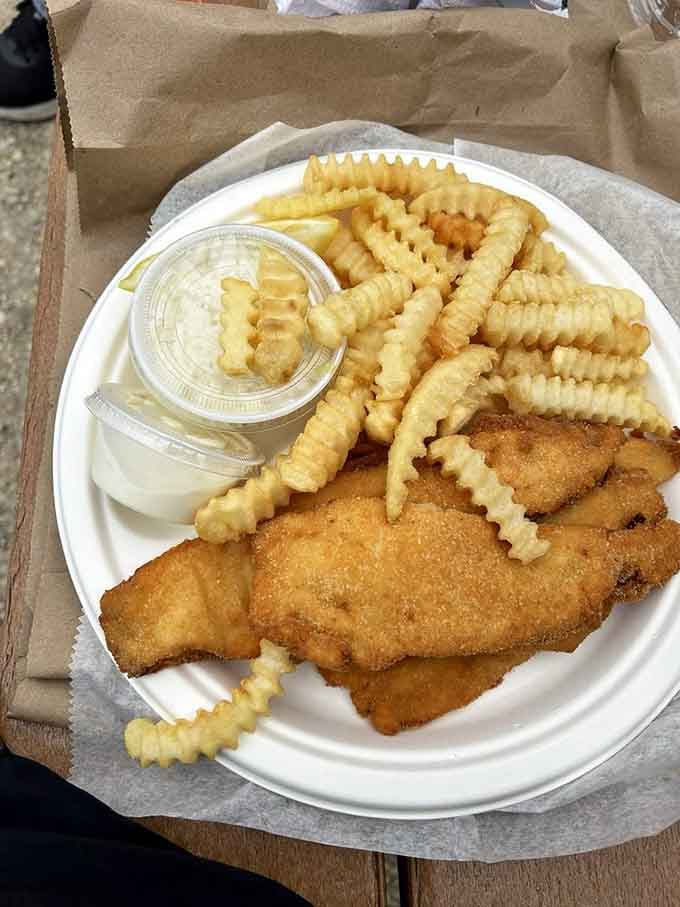 Fried flounder with a mountain of fries is the kind of generous portion that makes you glad you wore stretchy pants.