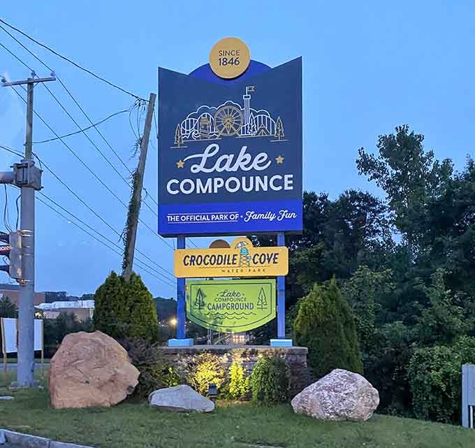 This sign proudly declares what locals have known forever: Lake Compounce is Connecticut's ultimate family destination.