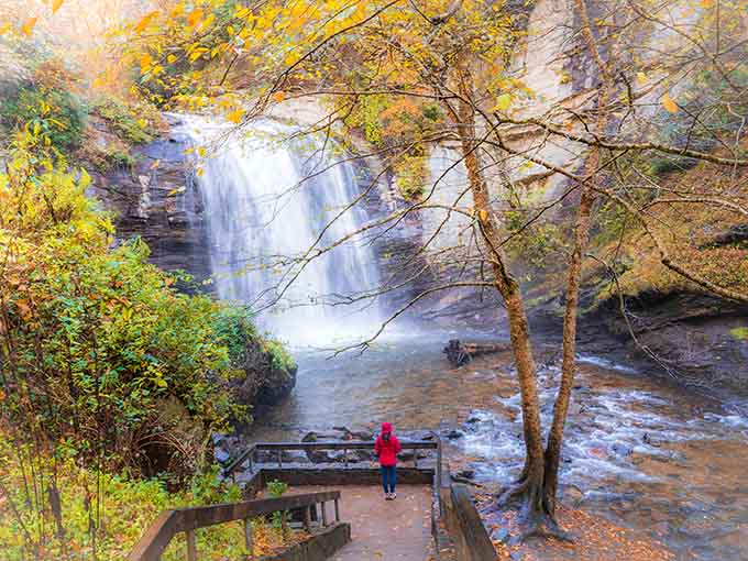 Autumn colors frame the falls perfectly, turning an already stunning scene into pure visual poetry magic.