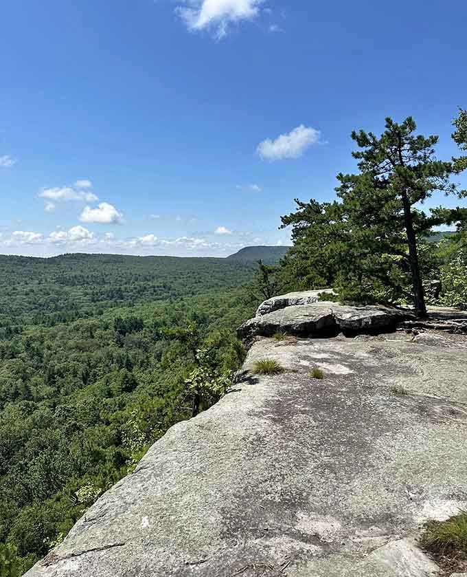 Walking the cliff's edge where layered stone formations drop dramatically&mdash;Mother Nature's version of a skyscraper with better views.