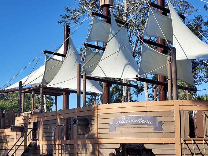 Those magnificent sails catch South Carolina sunshine instead of ocean breezes, creating a landlocked vessel that's somehow even more magical.