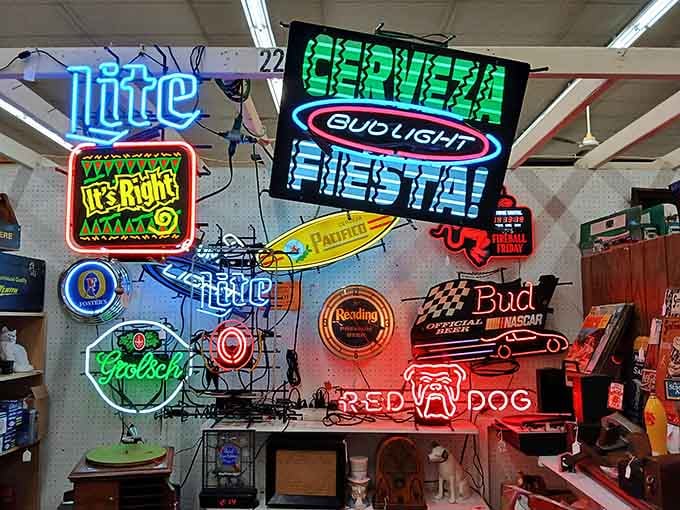 Neon beer signs glow with the kind of vintage charm that turns any basement into the coolest hangout spot.