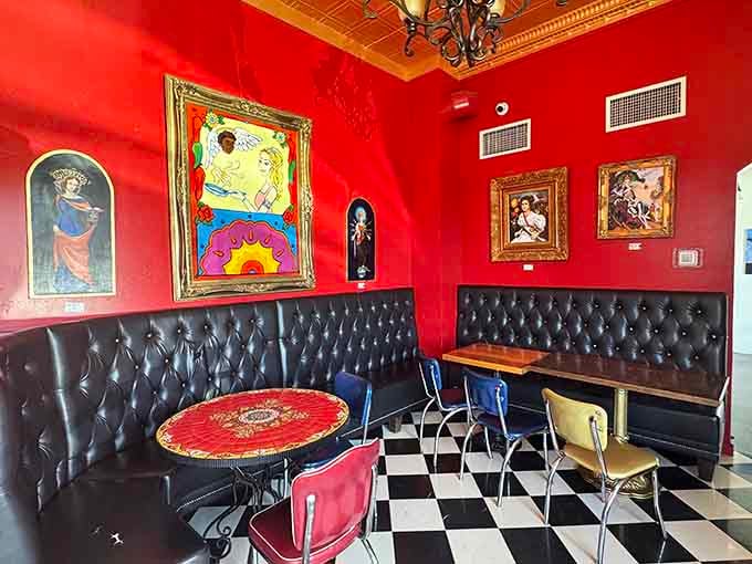 Bold red walls and eclectic artwork give this place personality that matches the creative, flavorful menu perfectly well.