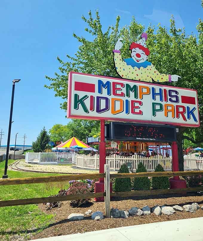 The retro signage topped with a friendly clown welcomes you to a place where time moves a little slower and sweeter.
