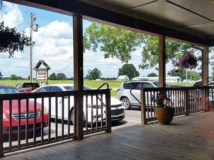 The view from inside looking out reminds you there's a whole world beyond this buffet paradise.