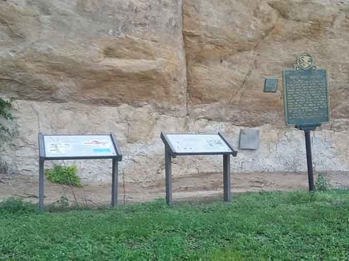 Multiple interpretive signs mean serious history happened here, and they're not charging admission to learn about it all.