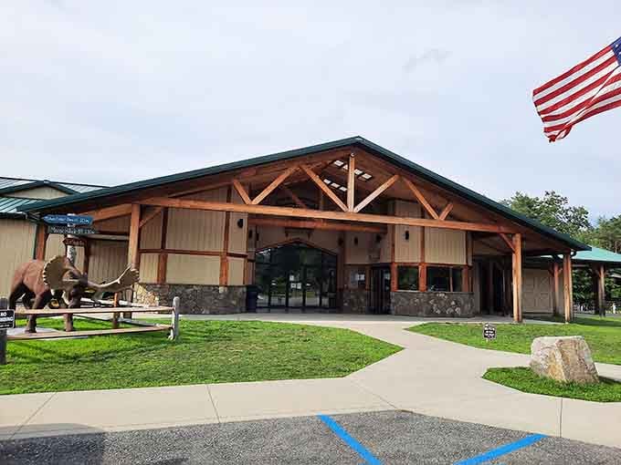 The main lodge welcomes visitors to a camping resort that redefines what roughing it actually means in modern times.
