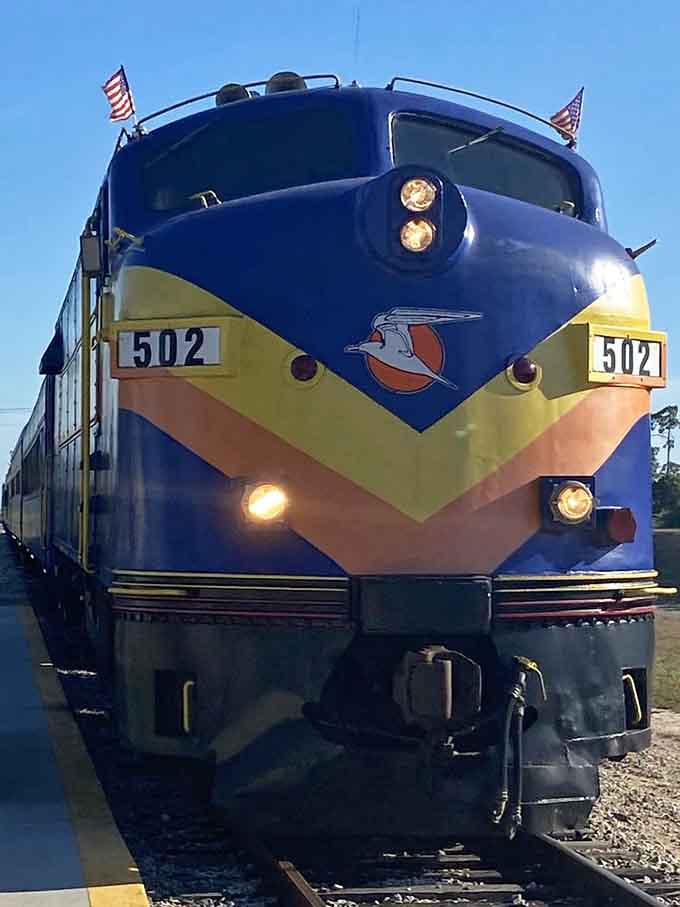 The vintage locomotive's classic design and vibrant paint scheme make it impossible not to snap a photo before boarding for your adventure.