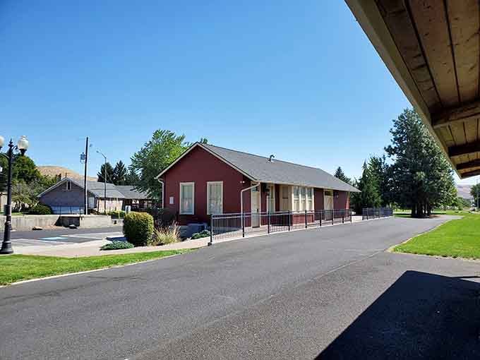 The historic Naches Train Depot stands as a quiet monument to the town's railroad past and simpler times.