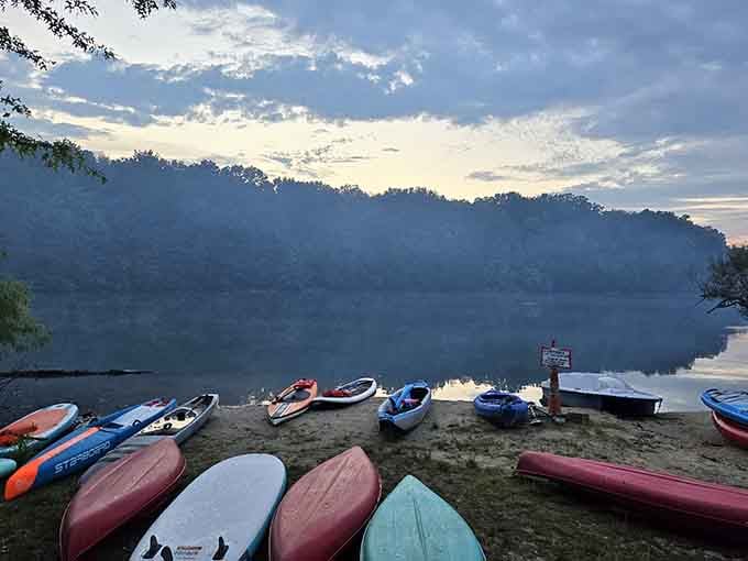 Colorful kayaks ready for adventure prove you don't need an ocean to have a proper paddling experience.