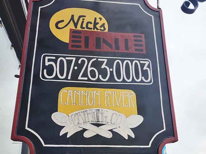 The Cannon River Winery sign adds local charm, reminding you that this town has more delicious discoveries than just the diner.