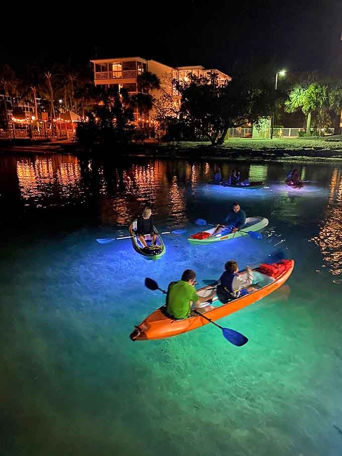Residential waterways become magical highways when you're paddling through them in your own personal light show.