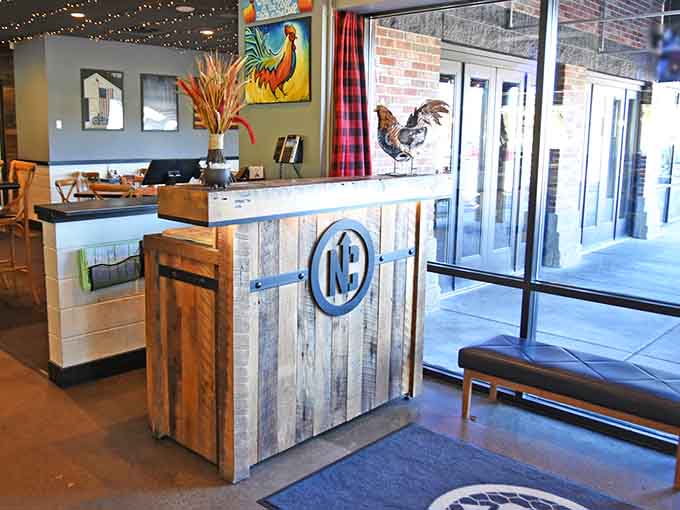 The hostess stand welcomes you with rustic charm and the promise of Southern hospitality up north.