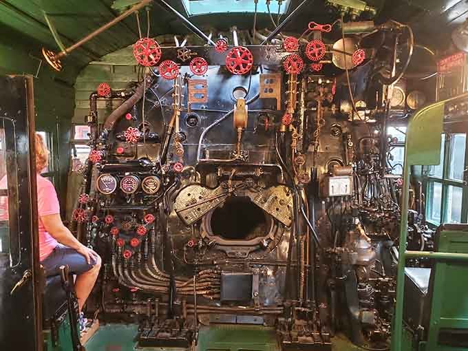 The control cab's vintage gauges and levers look like steampunk dreams came to life in functional, beautiful form.