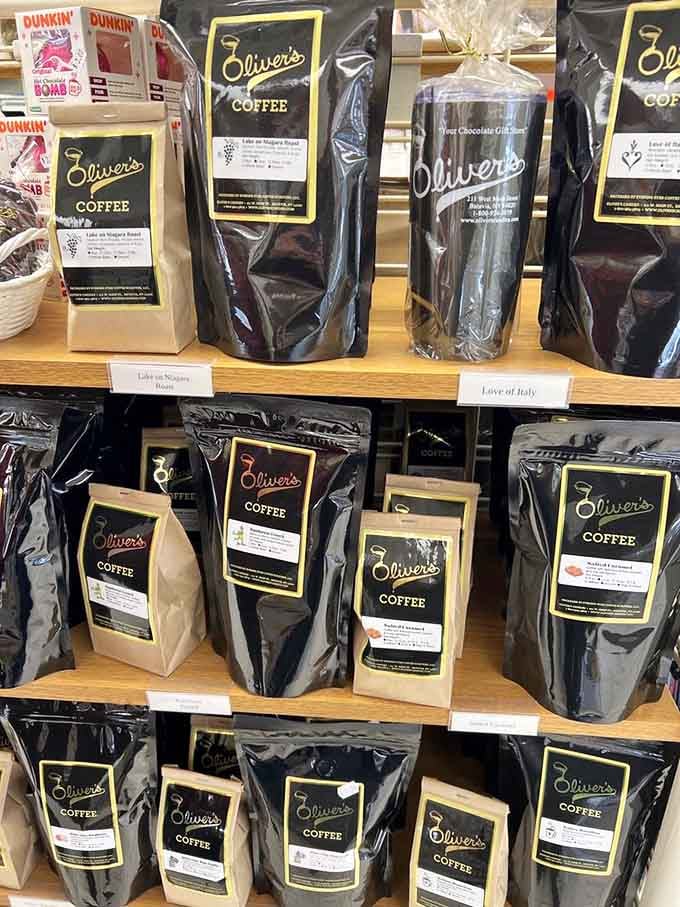 Oliver's roasts their own coffee too, because apparently they're overachievers who want to caffeinate your candy shopping experience.