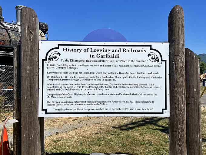 This historical marker tells the fascinating story of Garibaldi's logging and railroad heritage for curious visitors to discover.
