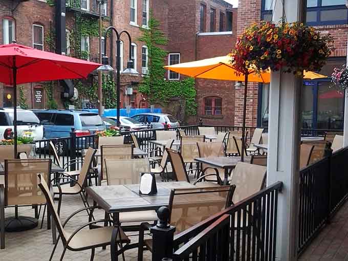 Outdoor seating in downtown Amherst means you can people-watch while enjoying pasta, which is basically living your best life.