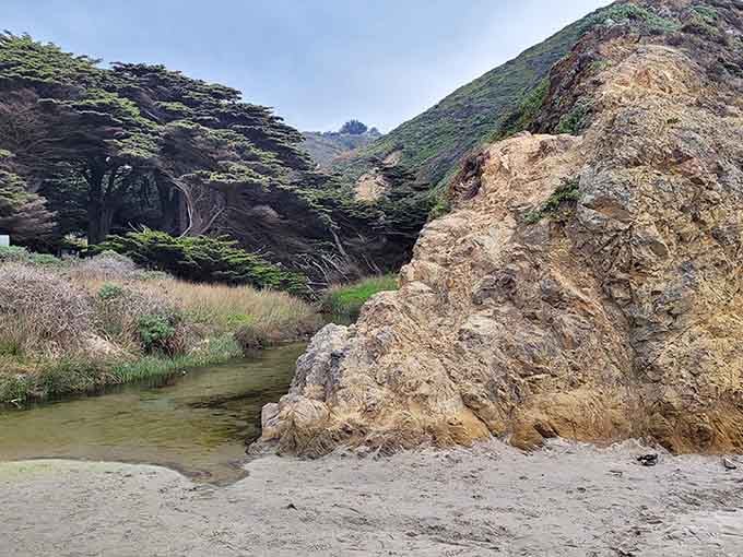 A quiet stream meets the ocean here, two worlds colliding in the most peaceful way imaginable.