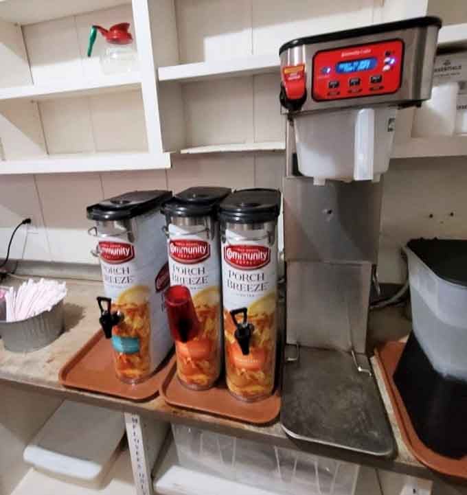 Even the beverage station has that down-home charm that reminds you this place prioritizes substance over style every single time.