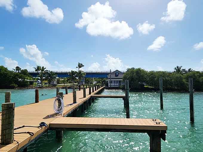 The dock stretches into impossibly turquoise water, practically begging you to linger just a little bit longer.