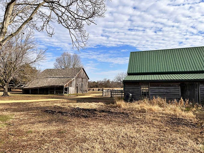 Weathered farm buildings stand as silent witnesses to centuries of Maryland agricultural history and hard work.