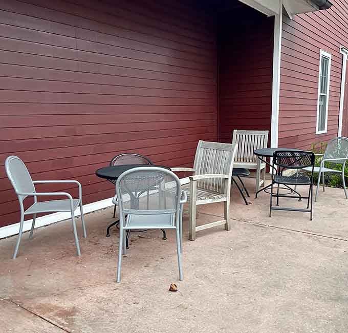 Outdoor seating where you can enjoy your treats while contemplating the simple pleasures of country life.