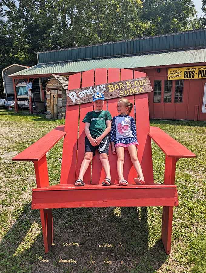 Giant Adirondack chair perfect for photo ops while you wait, because Instagram needs barbecue content too.