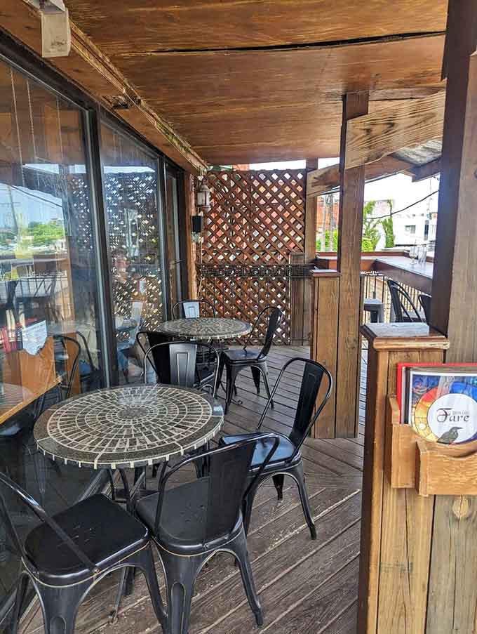 The outdoor patio offers fresh air with your caffeine, perfect for people-watching and pretending you're in Paris.