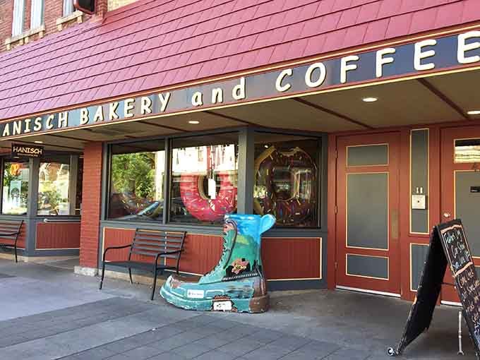 Hanisch Bakery's colorful moose statue guards fresh pastries and coffee that fuel your Red Wing explorations.