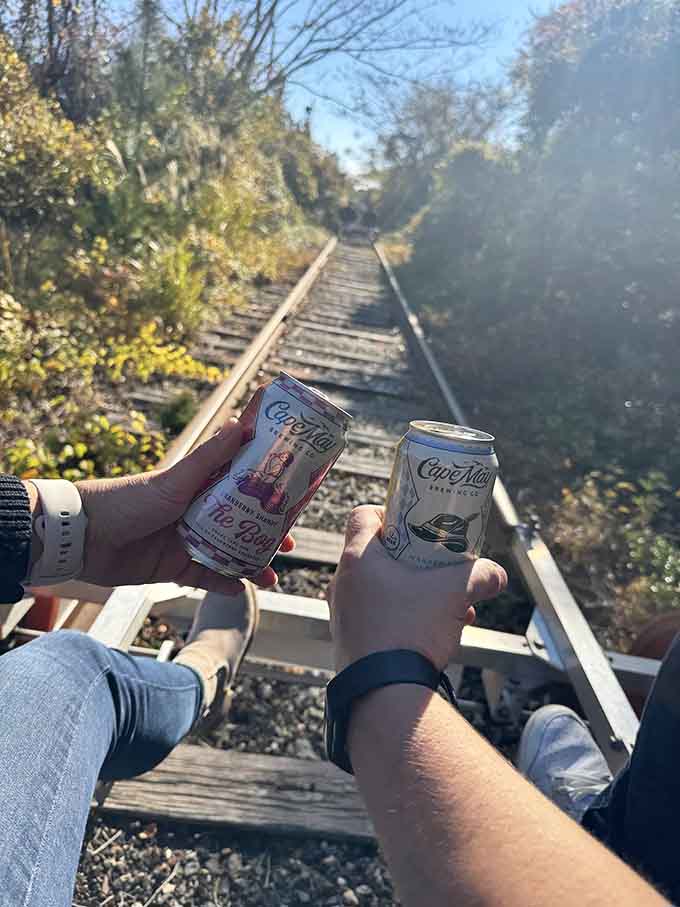 Because nothing says "living your best life" quite like beverages on a moving rail bike.