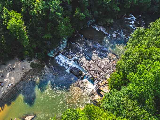 From above, the falls and pool reveal their full glory, looking like something from a travel magazine cover.