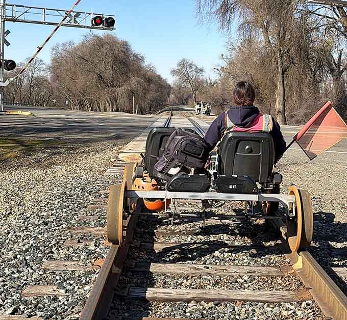 Railroad crossings take on new meaning when you're the one actually riding the rails through town.