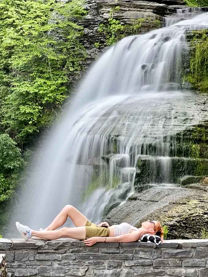 Sometimes the best way to appreciate a waterfall is lying down, letting the sound wash over you.