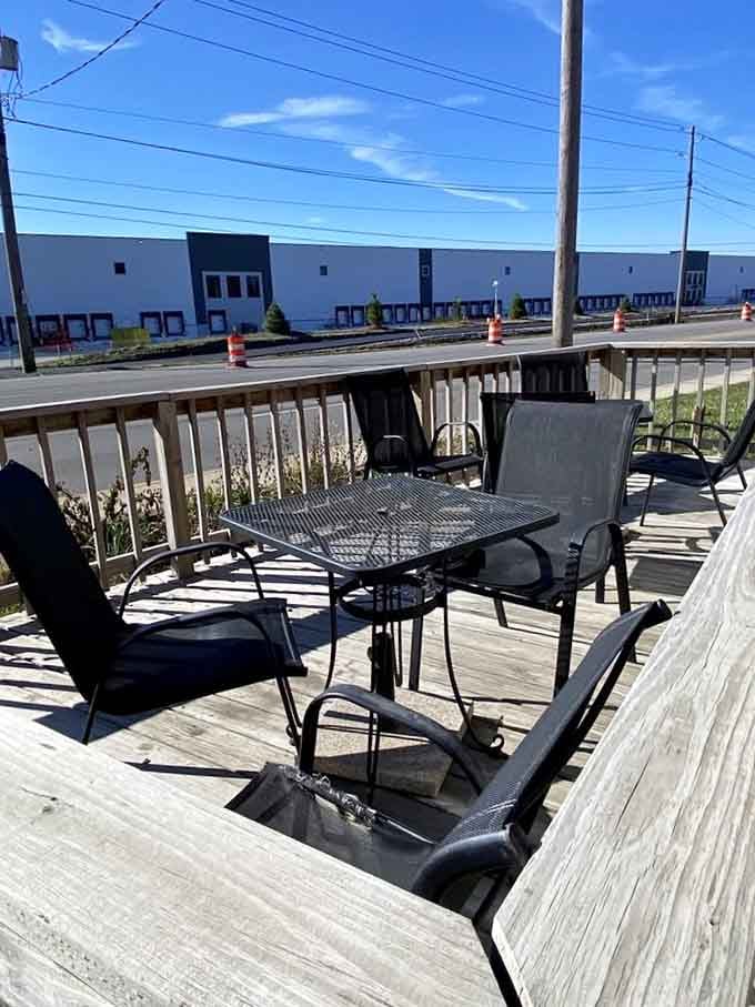 The outdoor patio lets you enjoy your meal while pretending you're at a drive-in without the car.