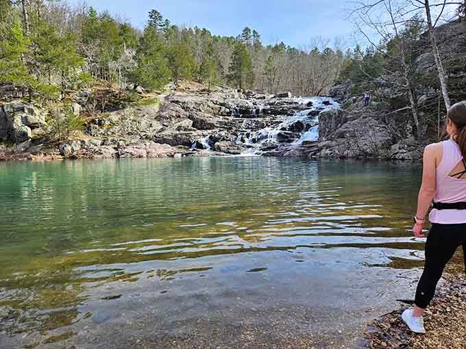 The layered rock formations channel water into dozens of mini-waterfalls that create this mesmerizing natural display.