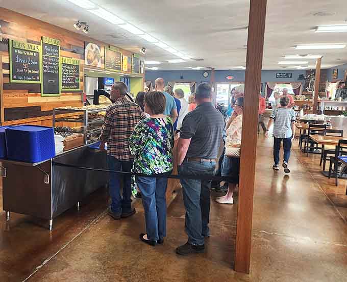The line of eager diners proves good food always attracts a crowd, even in the middle of nowhere.