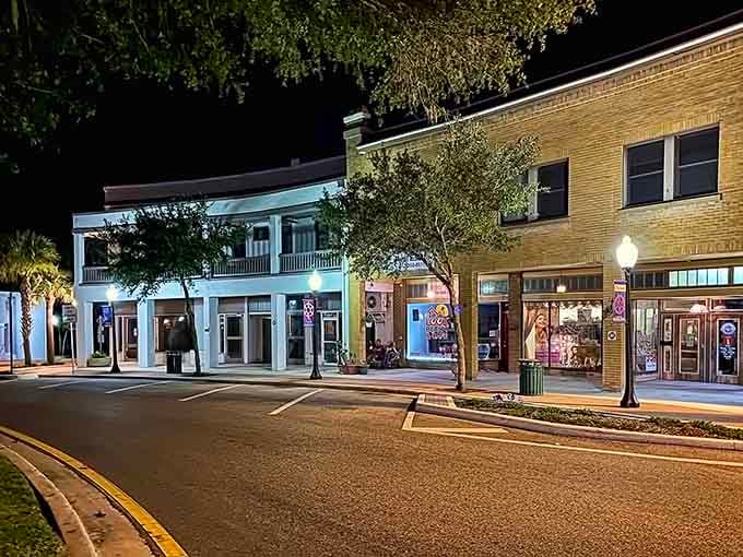 Evening lights transform downtown into a welcoming scene that feels like home should feel.