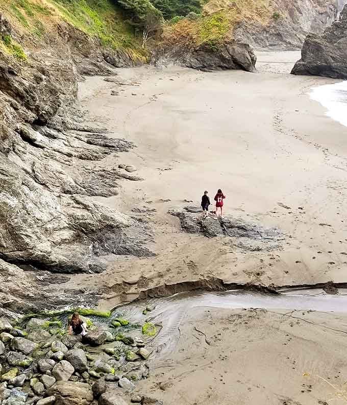 The expansive beach at low tide reveals just how much this place transforms throughout the day.
