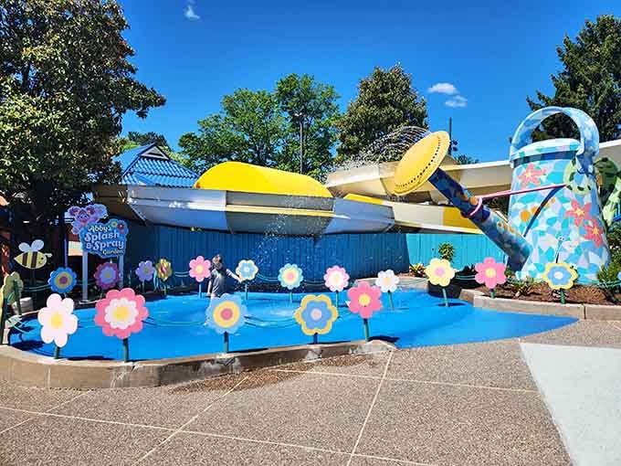 Abby's garden sprays joy from every direction, turning ordinary kids into giggling water magnets instantly.