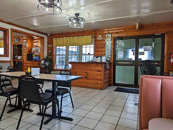 The bright, welcoming entryway invites you into a space where hearty meals and friendly service await discovery.