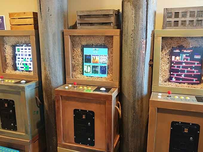 Custom-built arcade cabinets with classic games offer a nostalgic trip back to when quarters were currency and high scores mattered.