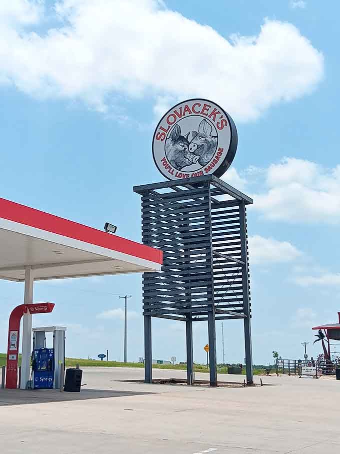 The towering roadside sign ensures you won't miss this Czech food oasis, visible from miles away like a delicious beacon.