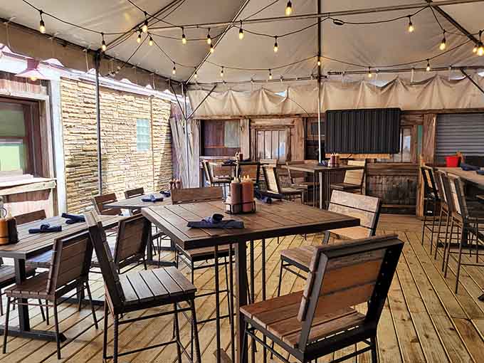 The covered patio where string lights and barbecue combine to create the perfect Milwaukee evening under the stars.