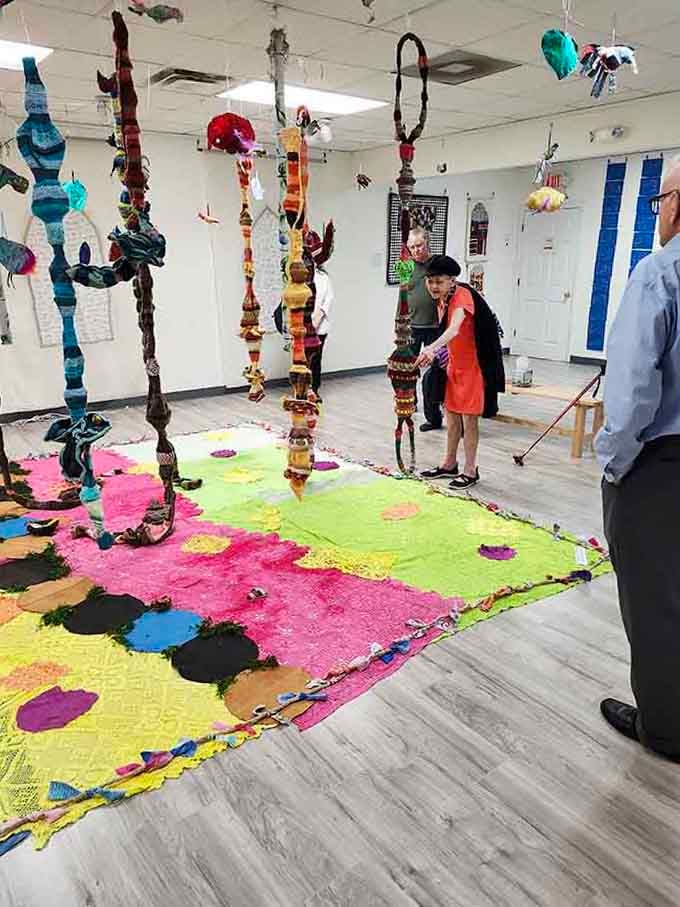 Sculptural fiber art that defies gravity and probably several laws of physics while doing it.