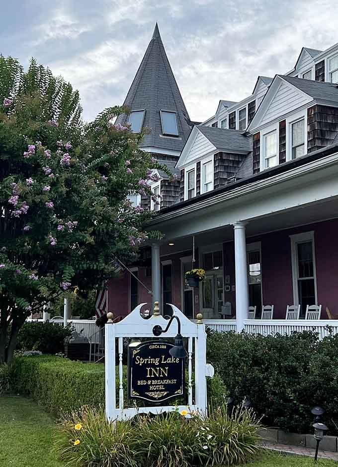 Spring Lake Inn's turret suggests someone really committed to the whole Victorian fantasy and we're here for it.