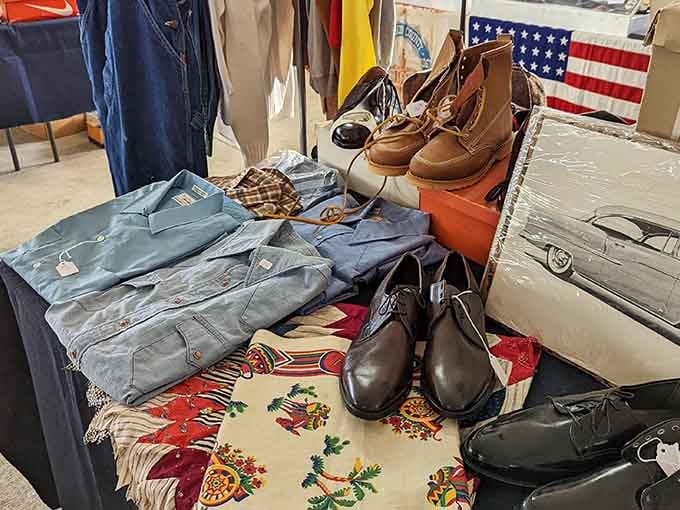 Vintage boots and denim tell stories of Saturday nights and Sunday mornings, ready to walk into someone's new wardrobe.